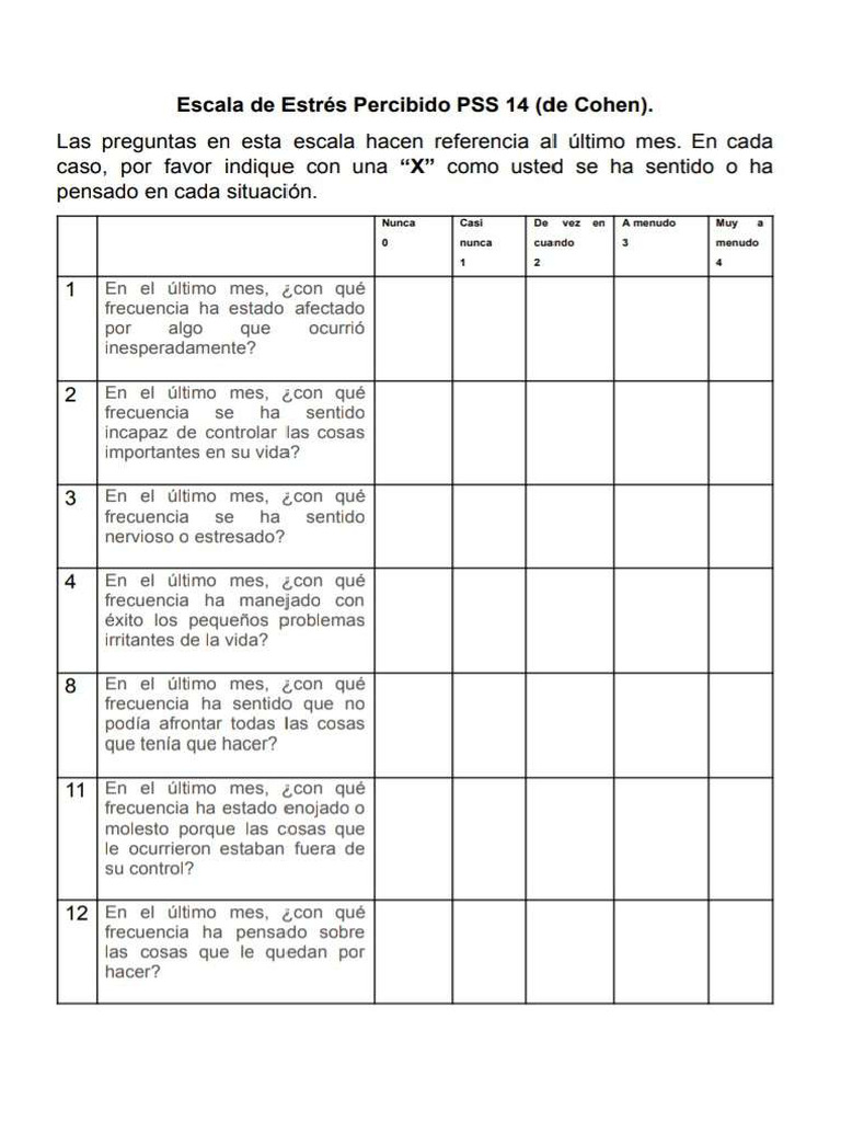 H-Escala de Estrés Percibido PSS-14 | PDF