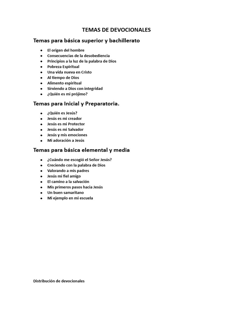 Temas de Devocionales | PDF