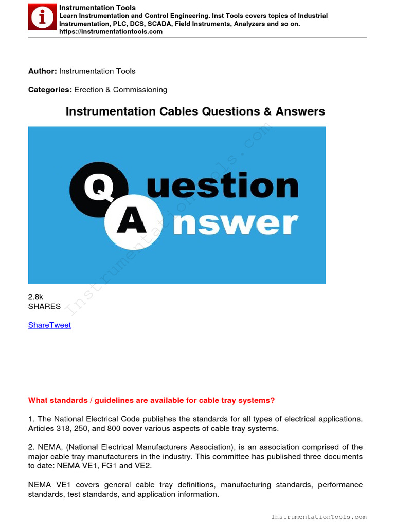 Instrumentation Cables Questions Answers | PDF | Electric Power | Equipment