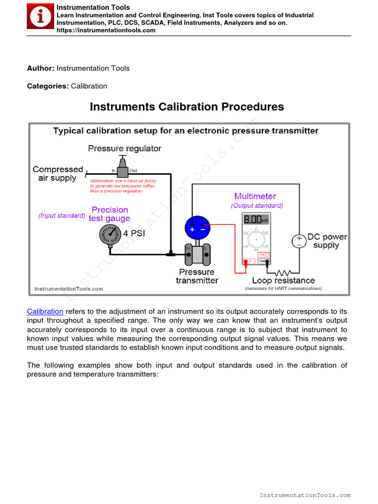 Instruments Calibration Procedures Pdf Calibration Instrumentation