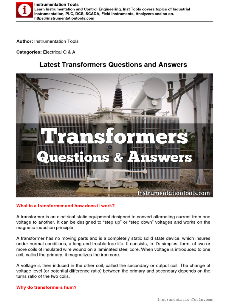 Latest Transformers Questions Answers | PDF | Transformer | Inductor