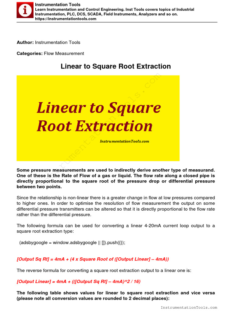 Linear To Square Root Extraction | PDF | Pressure Measurement | Instrumentation