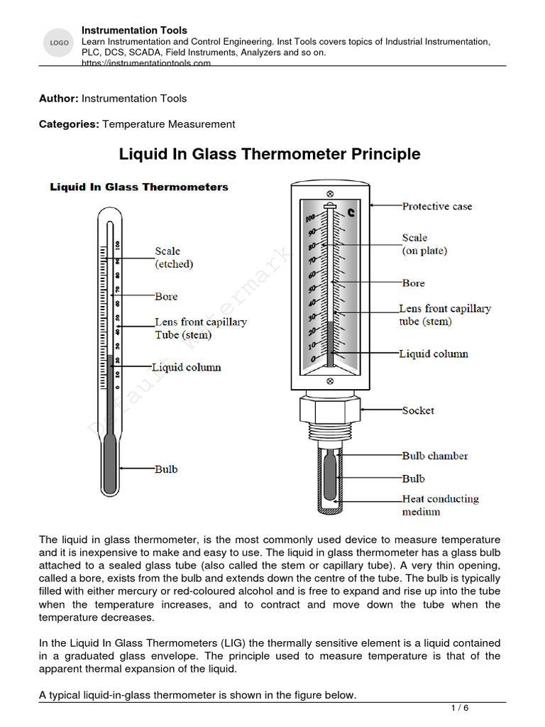 Liquid in Glass Thermometer Principle | PDF | Thermometer | Temperature