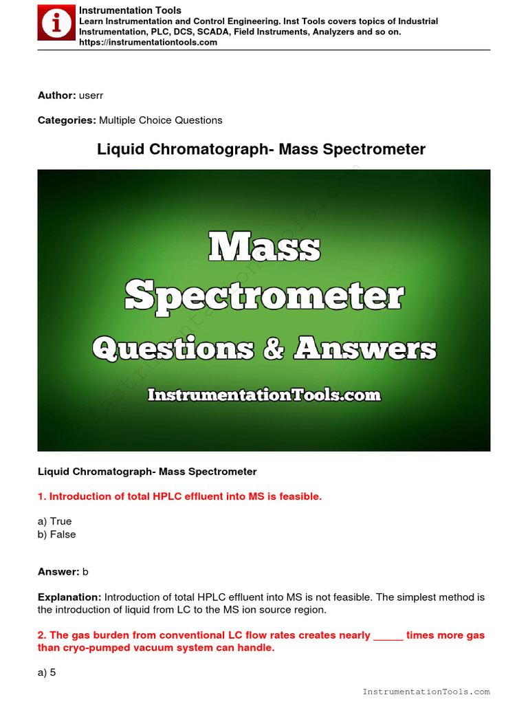 Liquid Chromatograph Mass Spectrometer | PDF | Liquid Chromatography–Mass Spectrometry | Chemistry