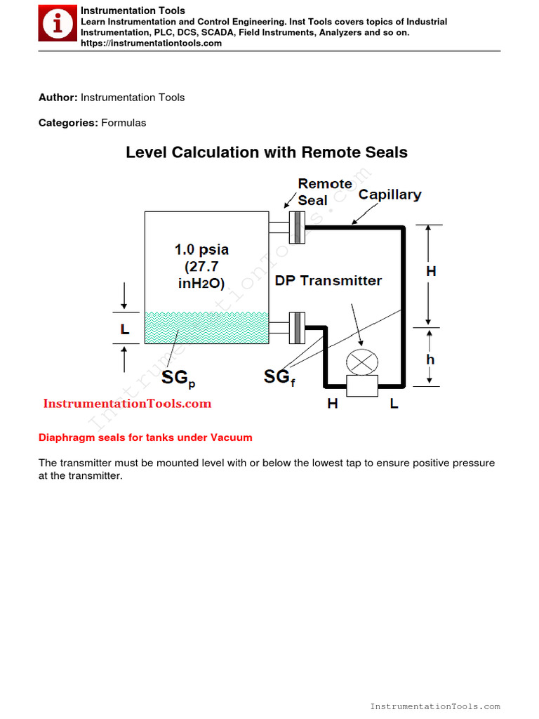 Remote Seal Level Calculation Guide | PDF | Science | Physical Sciences