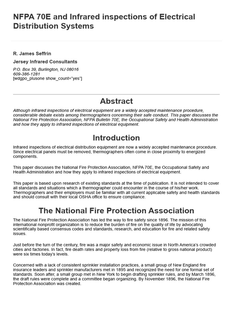 NFPA 70E & IR Inspections of Electrical Distribution Systems | PDF ...