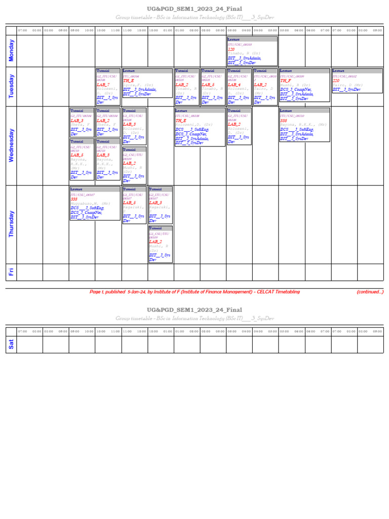 BSc IT Timetable 2023-24 | PDF | Technology & Engineering