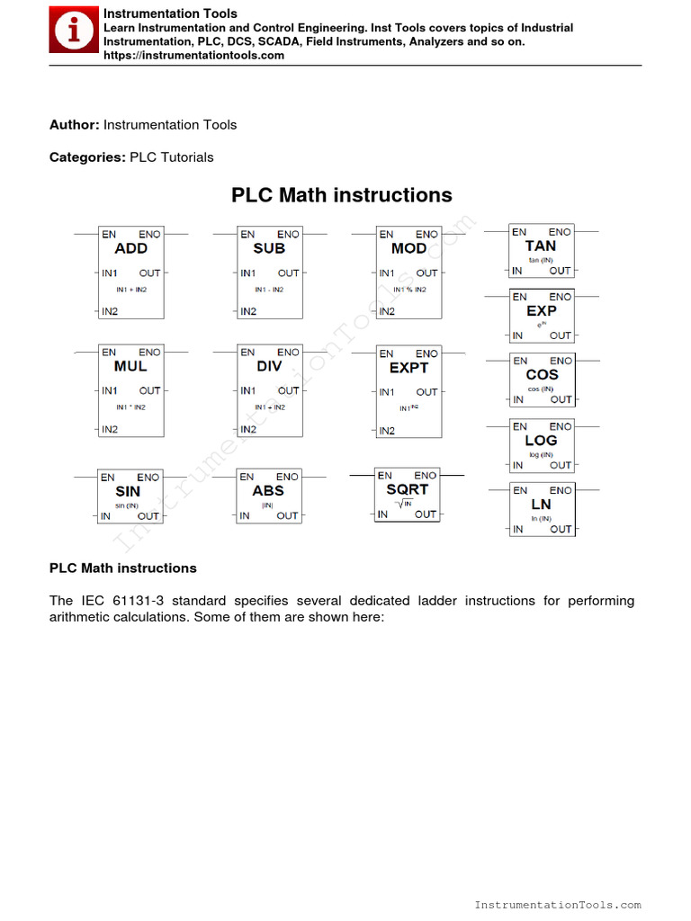PLC Math Instructions | Download Free PDF | Programmable Logic ... PLC Math Instructions | Download Free PDF | Programmable Logic ...
