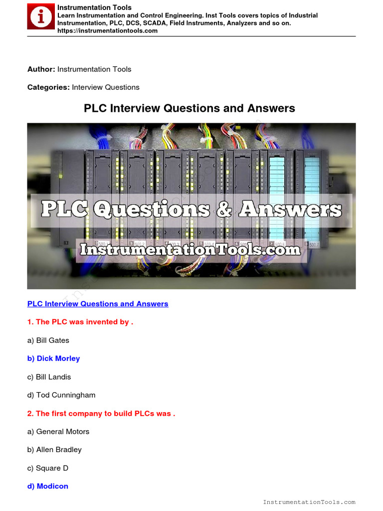 PLC Interview Questions and Answers | PDF | Programmable Logic ...