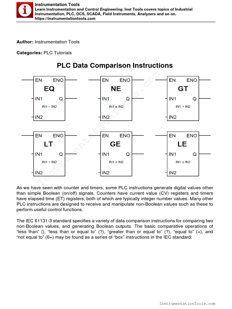PLC Data Comparison Instructions | PDF | Programmable Logic Controller | Boolean Data Type