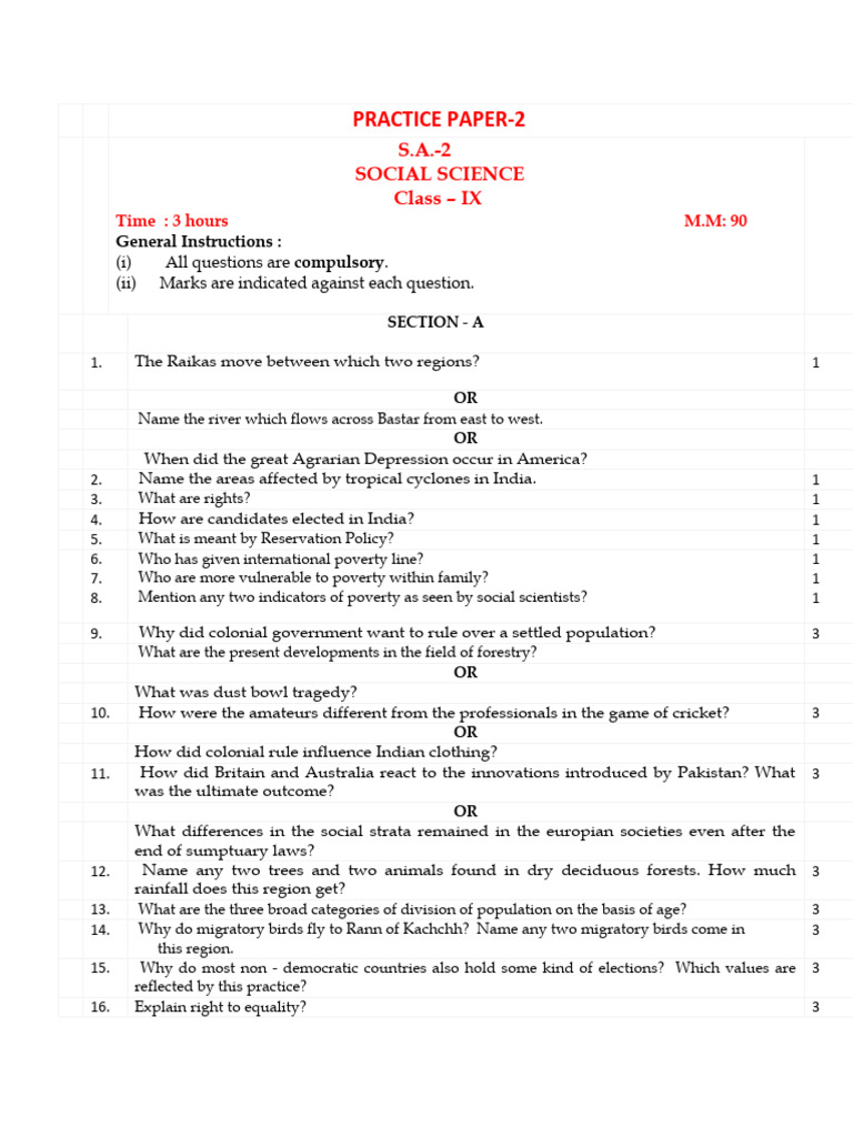 Ix Practice Paper Social Science Set 1 | PDF | Natural Environment
