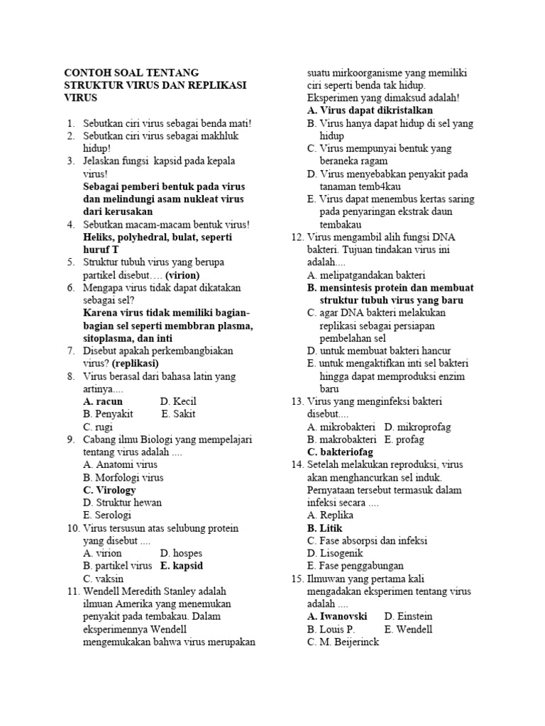 Contoh Soal Tentang Struktur Virus Dan Replikasi Virus | PDF | Filsafat ...