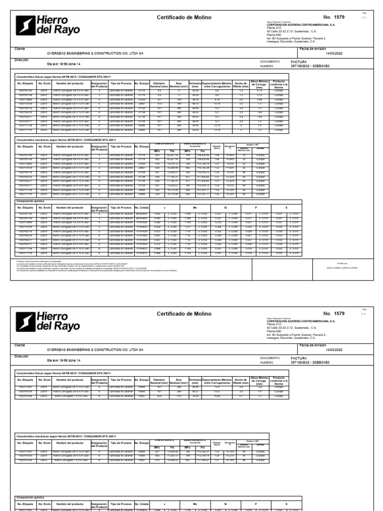 Certificado de Molino | PDF