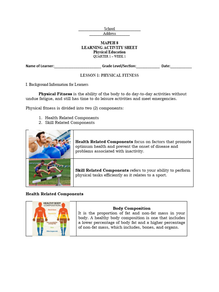 Lesson 1: Physical Fitness: Quarter 1 - Week 1 | PDF | Physical Fitness ...