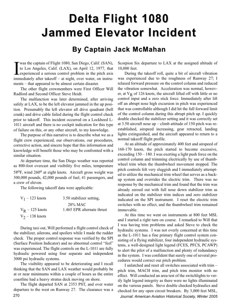Delt A Flight 1080 Jammed Elevator Incident | PDF | Aircraft Flight ...