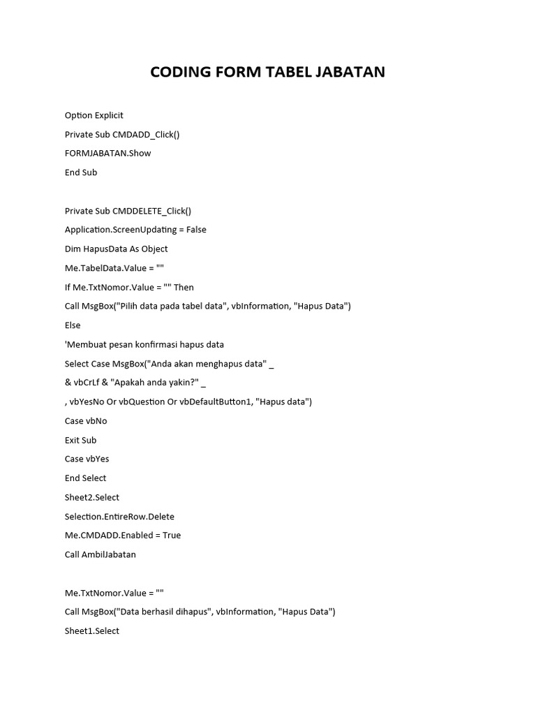 Coding Form Tabel Jabatan Pdf Computing Computer Programming 