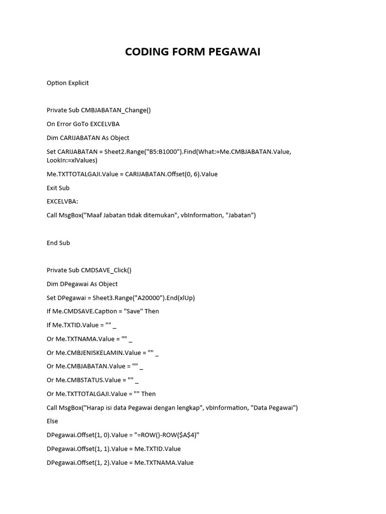 Coding Form Pegawai | PDF