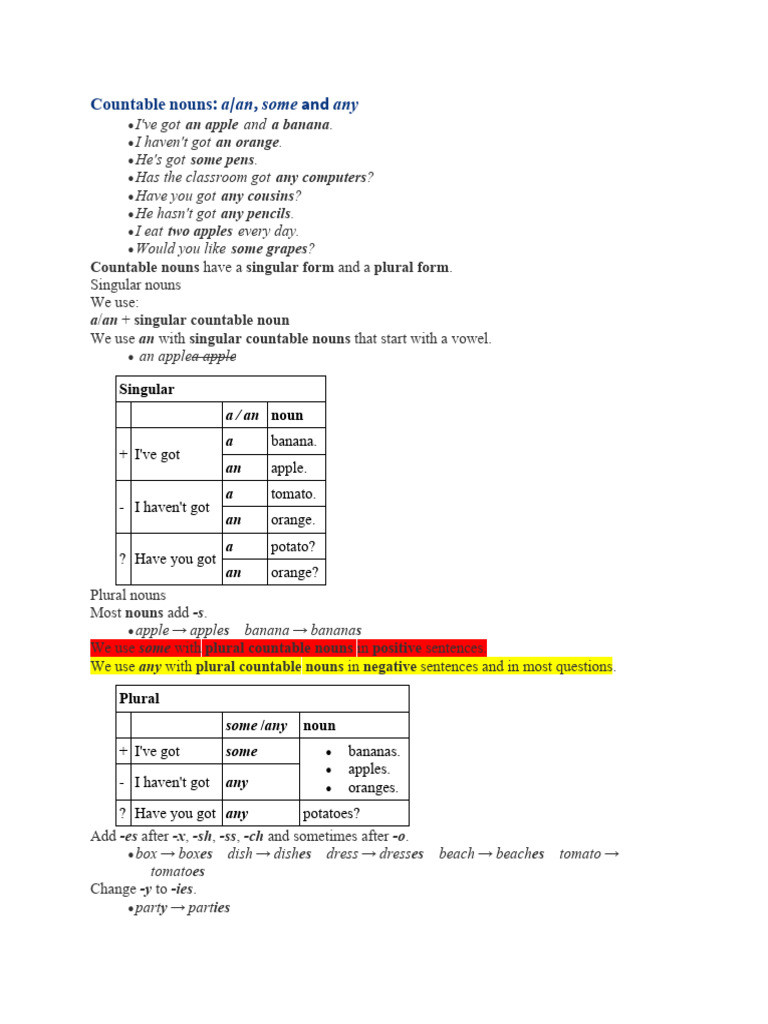 A, An, Some, Any, Much, Many Enough | PDF | Plural | Grammatical Number