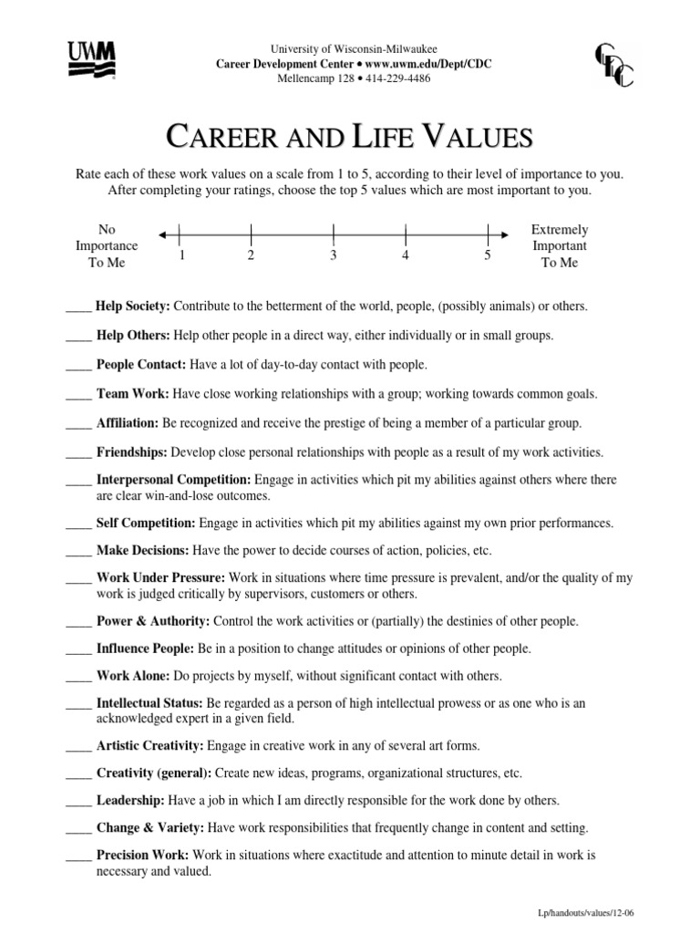 Careeer and Life Values-worksheet | PDF
