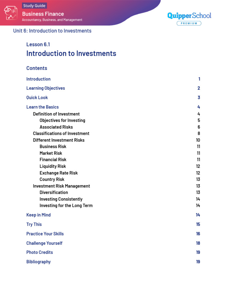 Introduction To Investments: Lesson 6.1 | PDF | Investing | Financial Risk
