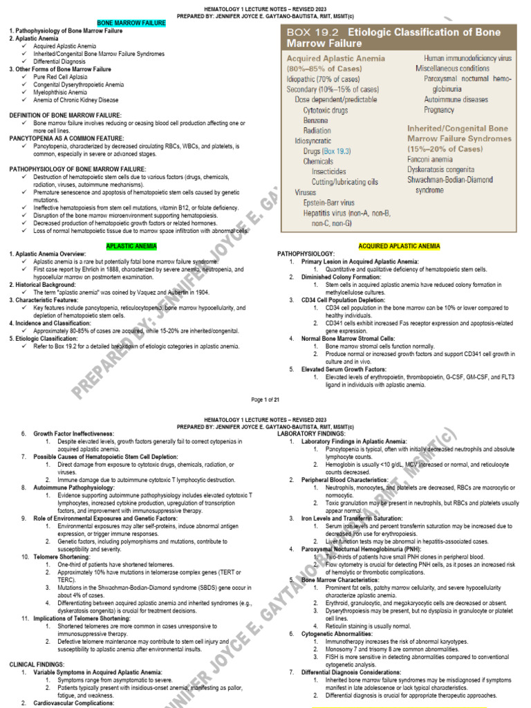 Hematology 1 Lecture Notes Revised 2023 | PDF Hematology 1 Lecture Notes Revised 2023 | PDF