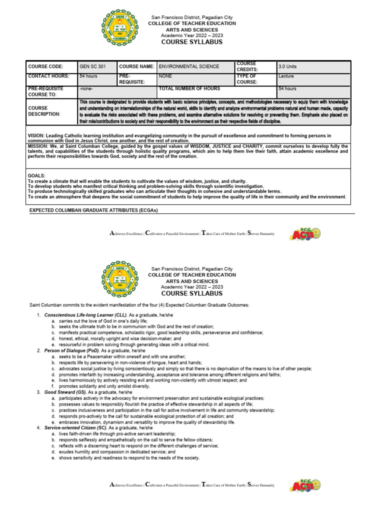 SYLLABUS Environmental Science | PDF