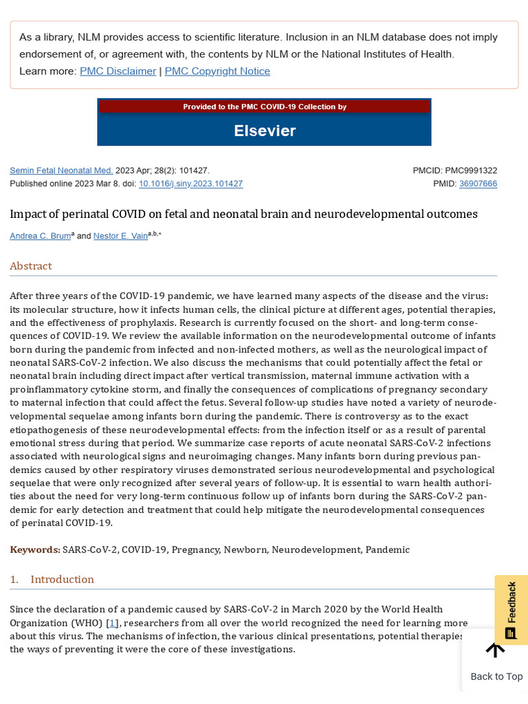 Impact of Perinatal COVID On Fetal and Neonatal Brain and Neurodevelopmental Outcomes - PMC ...