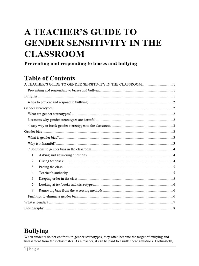 Teachers Guide To Addressing Gender Stereotypes in The Classroom | PDF ...