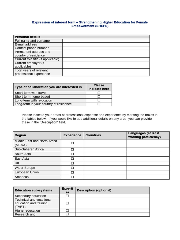 Expression of Interest Form - SHEFE Experts | PDF | Vocational ...