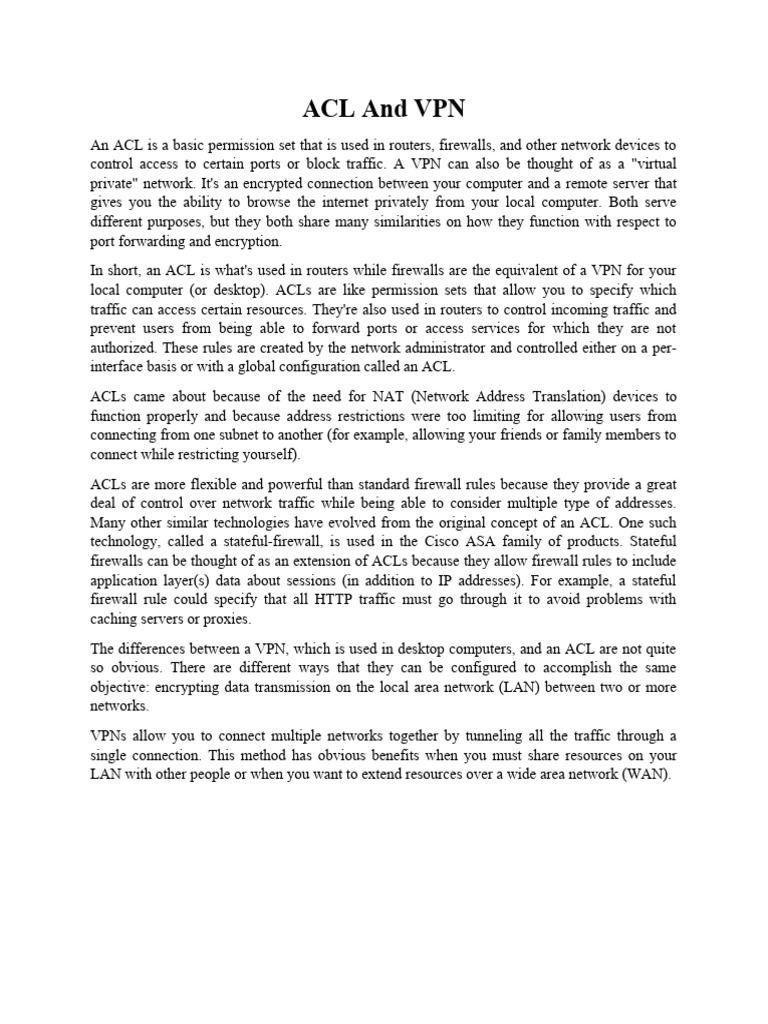 ACL and VPN | PDF | Computer Network | Virtual Private Network