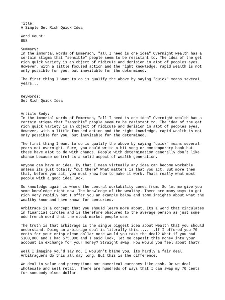 A Simple Get Rich Quick Idea | PDF | Arbitrage | Discounting