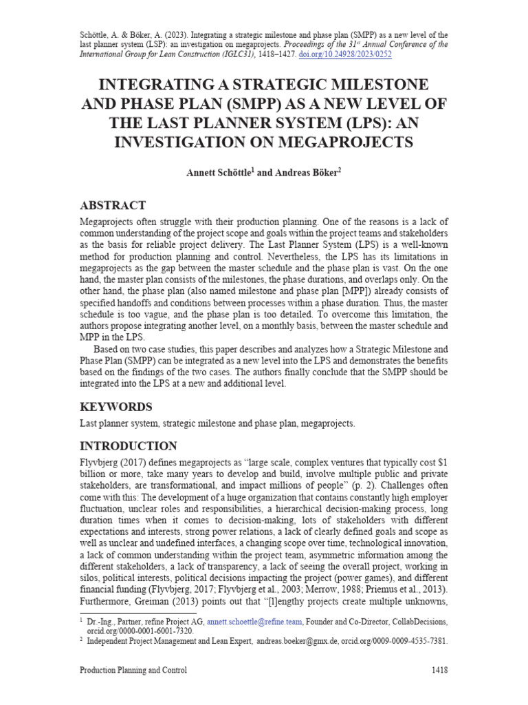 Integrating A Strategic Milestone and Phase Plan (SMPP) As A New Level of The Last Planner ...