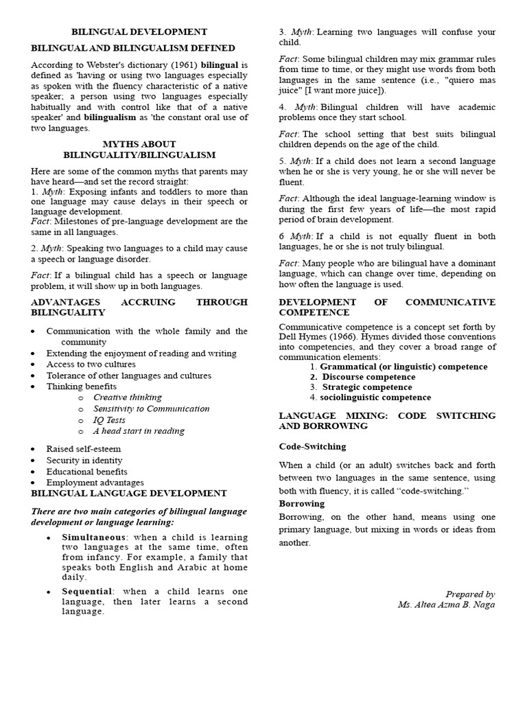 Bilingual Development Handout 2.0 | PDF | Multilingualism | Fluency