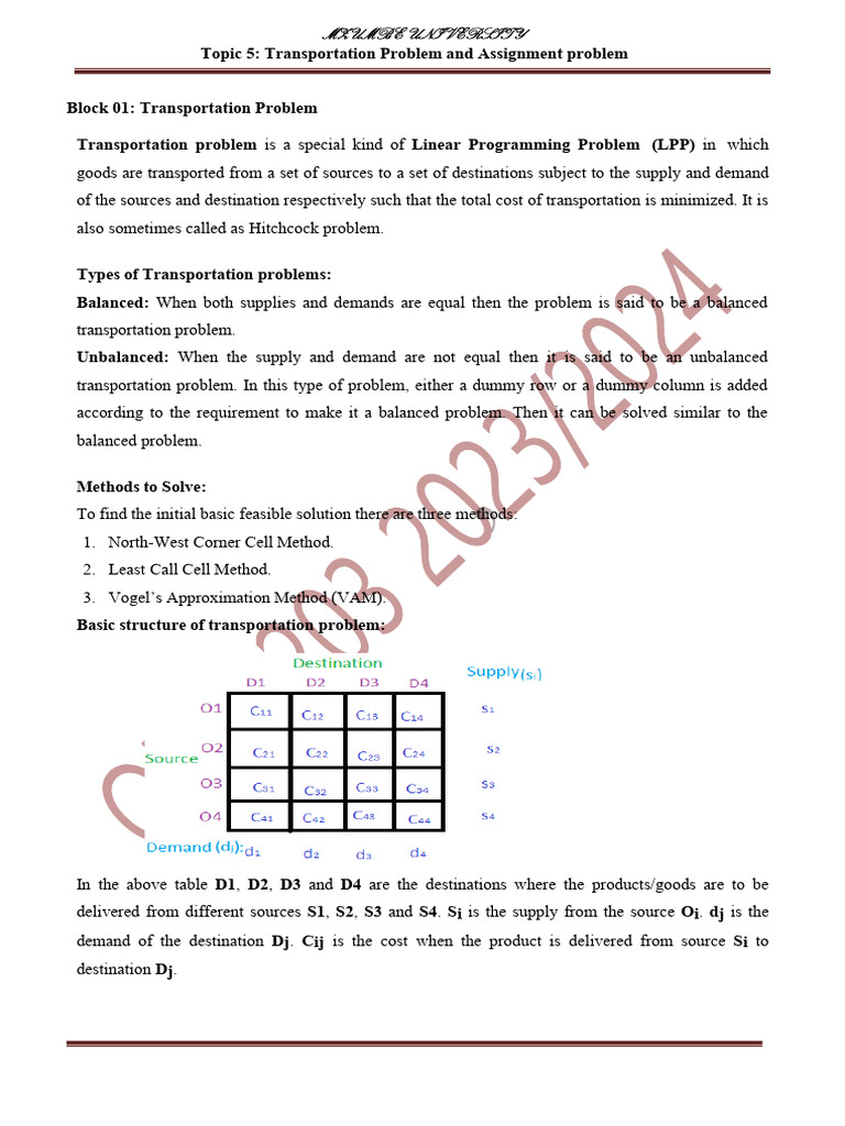 Transportation & Assignment Problem | PDF | Mathematical Optimization | Matrix (Mathematics)