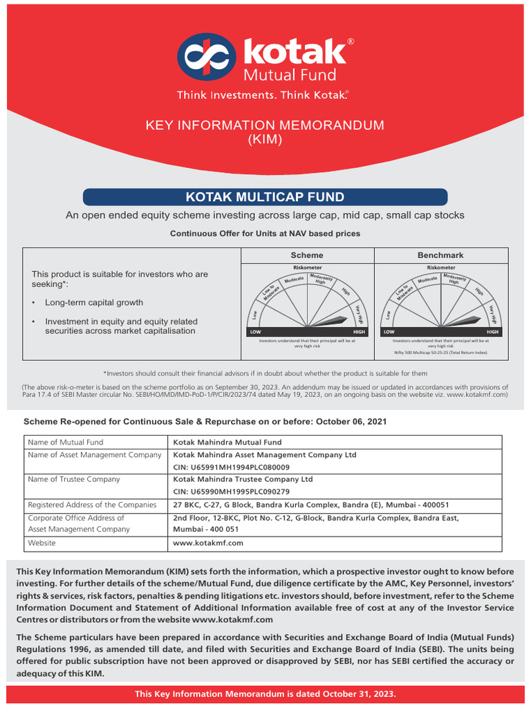 KIM - Kotak Multicap Fund | PDF | Financial Risk | Investment Fund