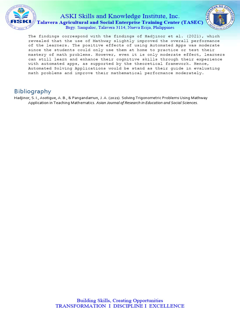ASKI Skills and Knowledge Institute, Inc.: Bibliography | PDF