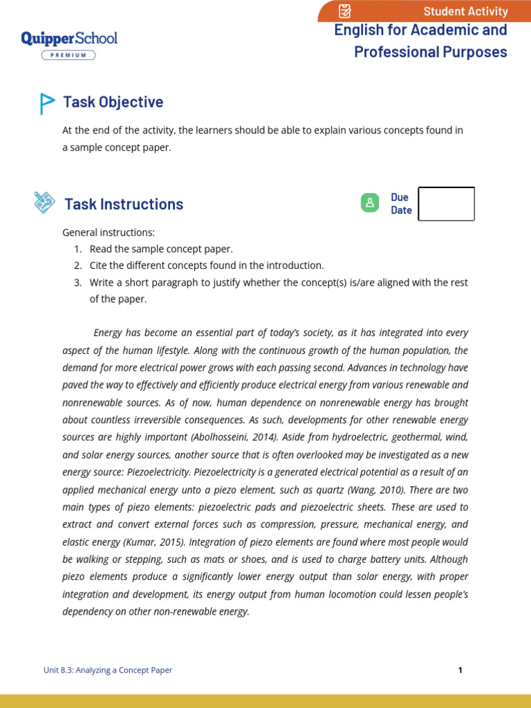 PDF SA1 - EAP11 - 12 - Unit 8 - Lesson 3 - Analyzing A Concept Paper | PDF | Piezoelectricity ...