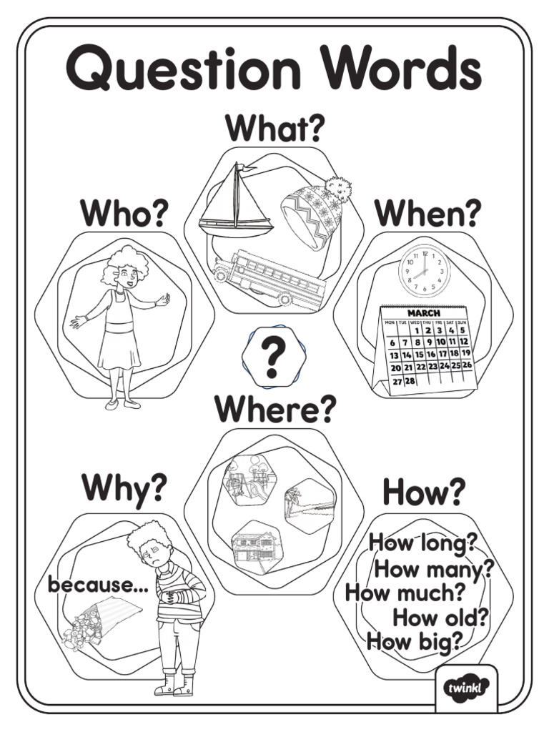 BW Kindergarten Question Words Poster | PDF | Language Arts & Discipline