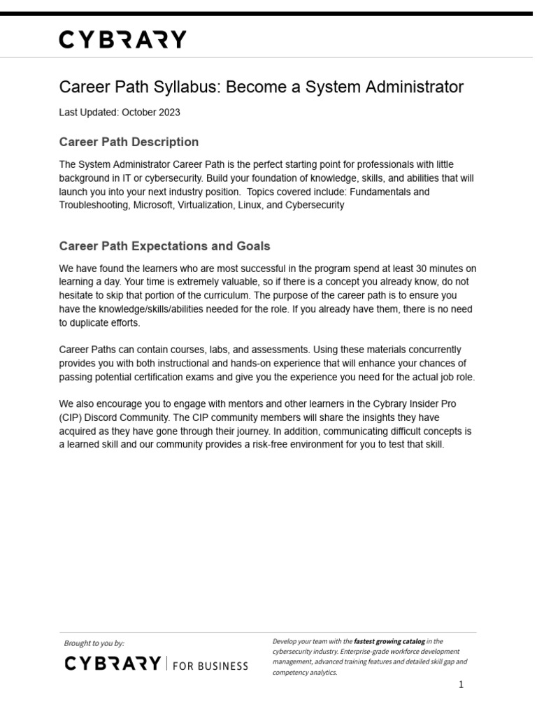 Career Path Syllabus - System Administrator | PDF | Computer Security | Security