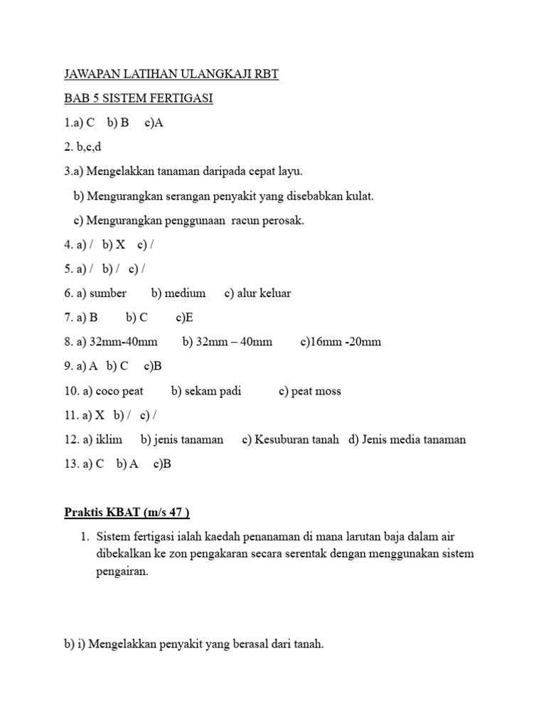 JAWAPAN LATIHAN ULANGfjdndndbdcKAJI UASA RBT 2023 | PDF