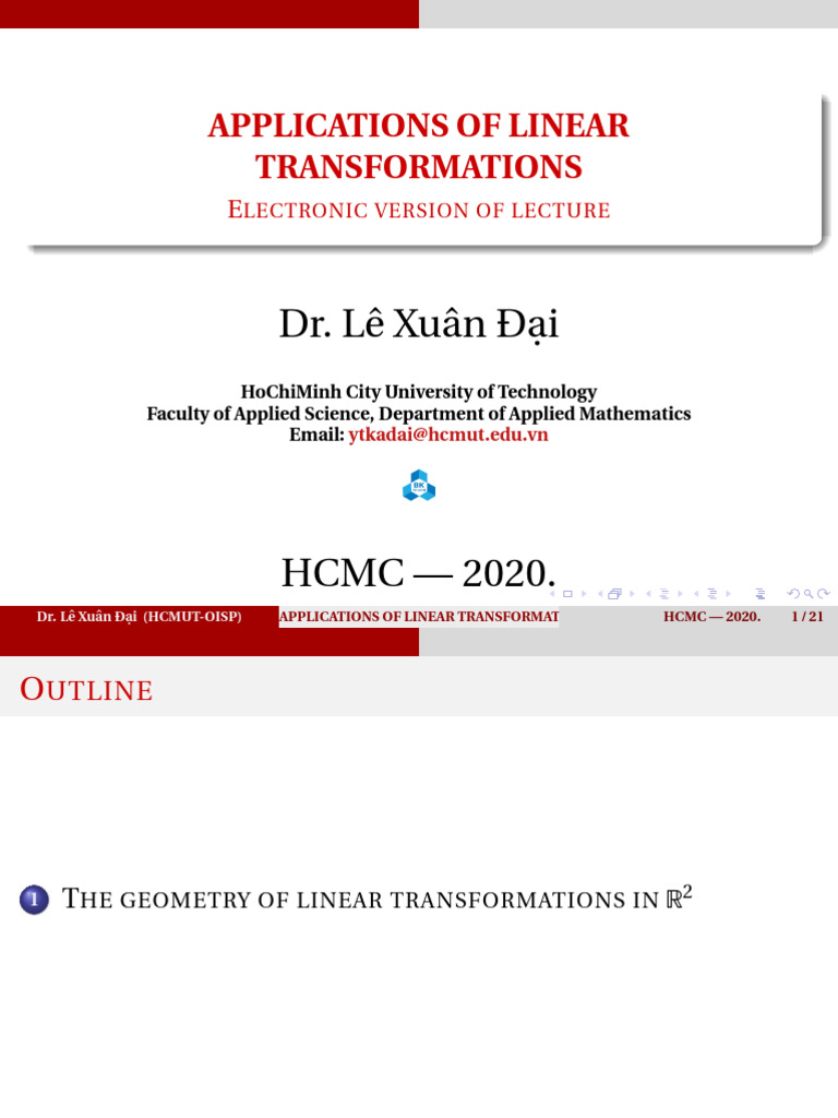Applications of Linear Transformations | PDF | Linear Map | Matrix ...