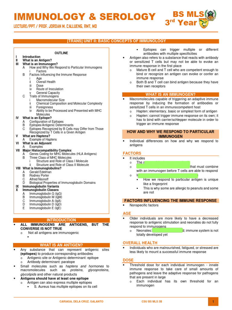 UNIT 2 Basic Concepts of Immunology | PDF | Antigen | Antibody