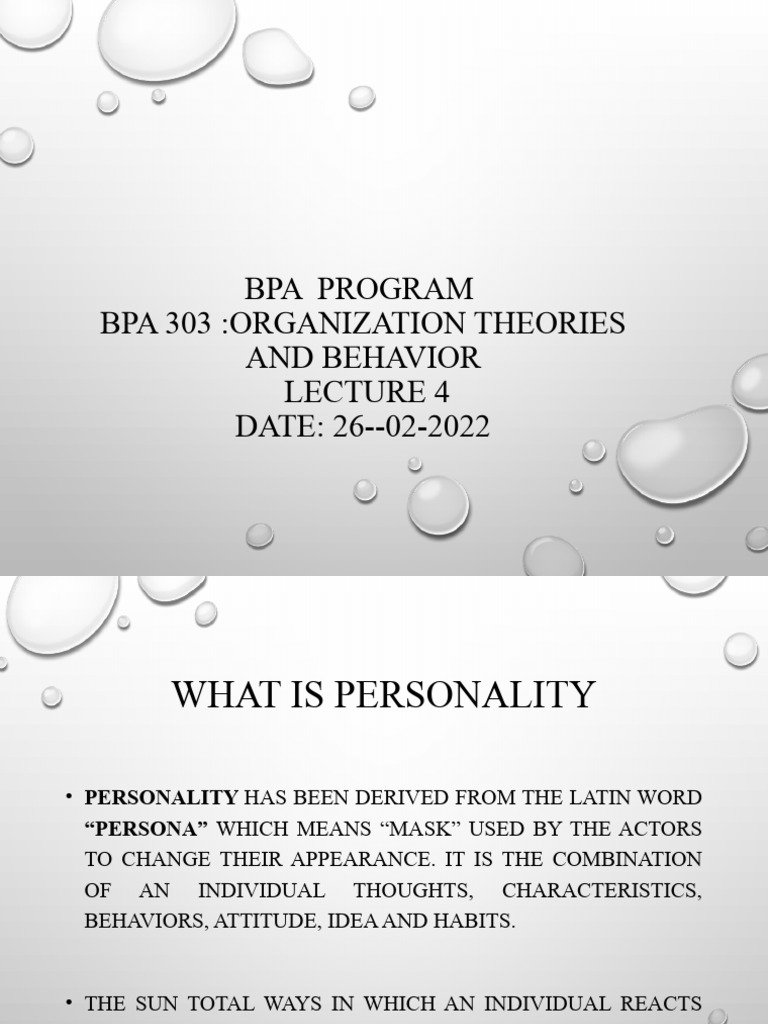 Lecture 4 OB | PDF | Extraversion And Introversion | Self Report Study