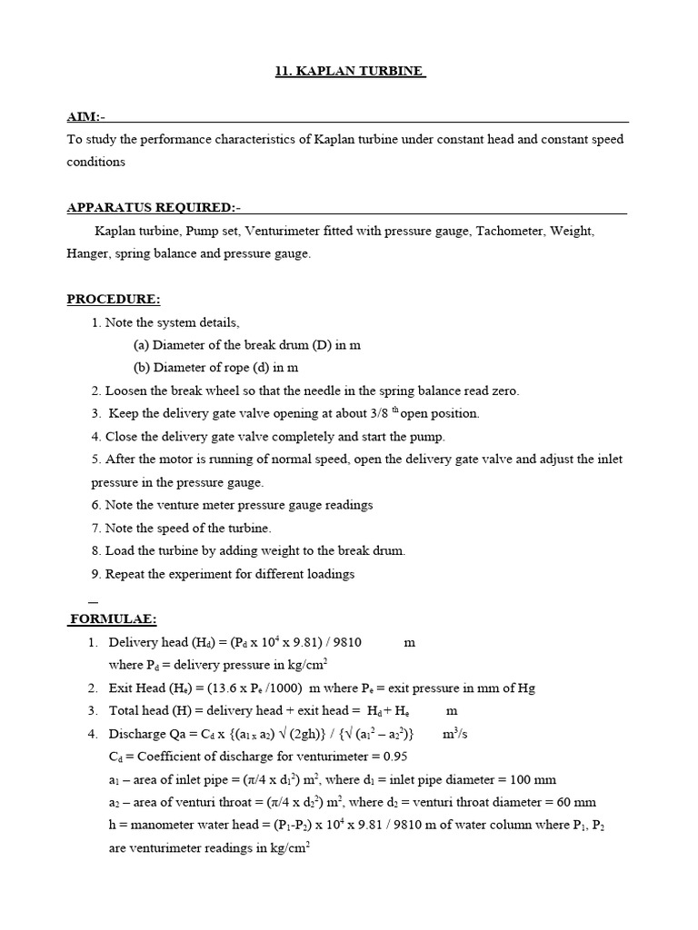 Kaplan Turbine Performance Study | PDF | Mechanical Engineering ...