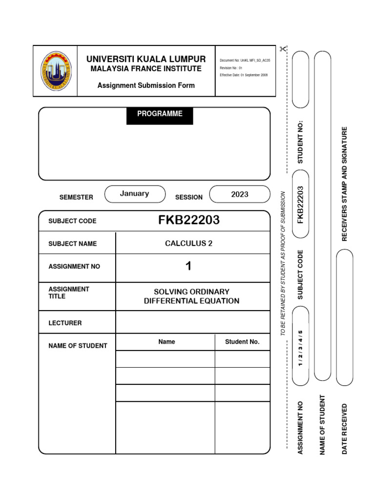 ODE ASSIGNMENT Submission Cover 2023 Jan | PDF