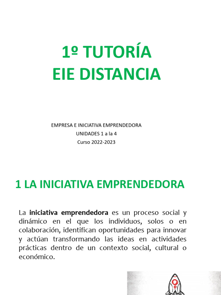 1º Tutoria Eie Distancia Ud 1 - Fecha 19-10-2023 | PDF | Iniciativa empresarial | Business
