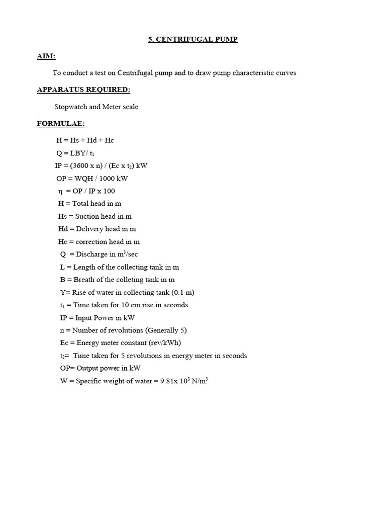 Centrifugal Pump Test Guide | PDF | Science & Mathematics