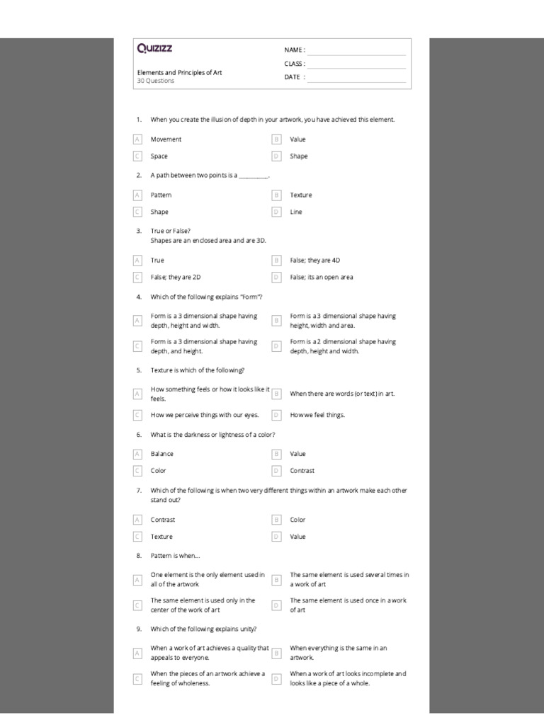 Art Elements & Principles Quiz | PDF