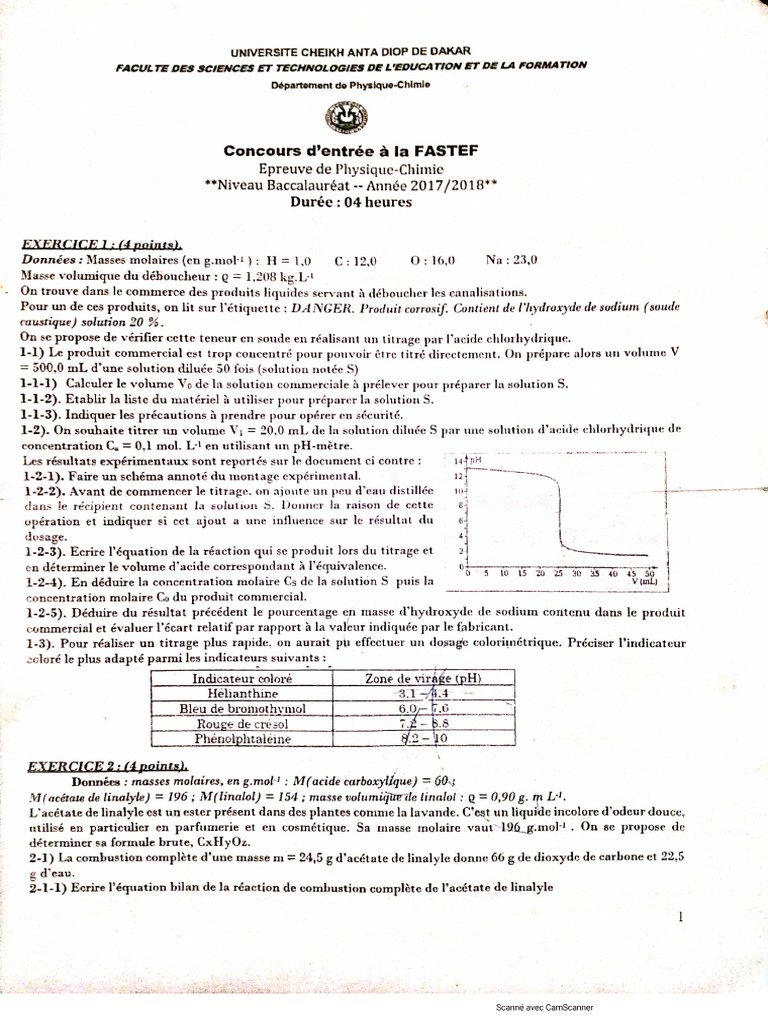 Fastef 2017 2018 Niveau Bac | PDF