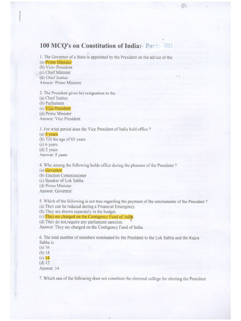 Indian Constution IC - IMP Mcqs | PDF